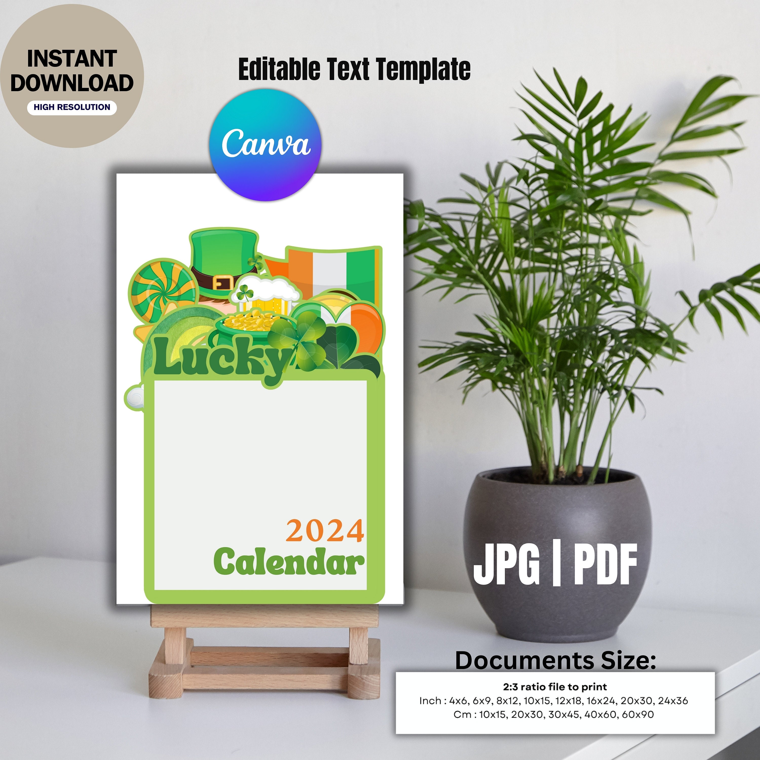St Patrick Day Template, St Patrick Calendar Template, Jpg and Pdf ...