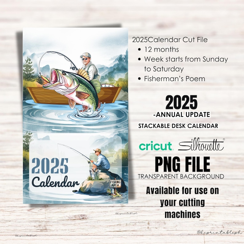 2025 Watercolor Fishing Desk Calendar Template | Custom Editable Canva ...
