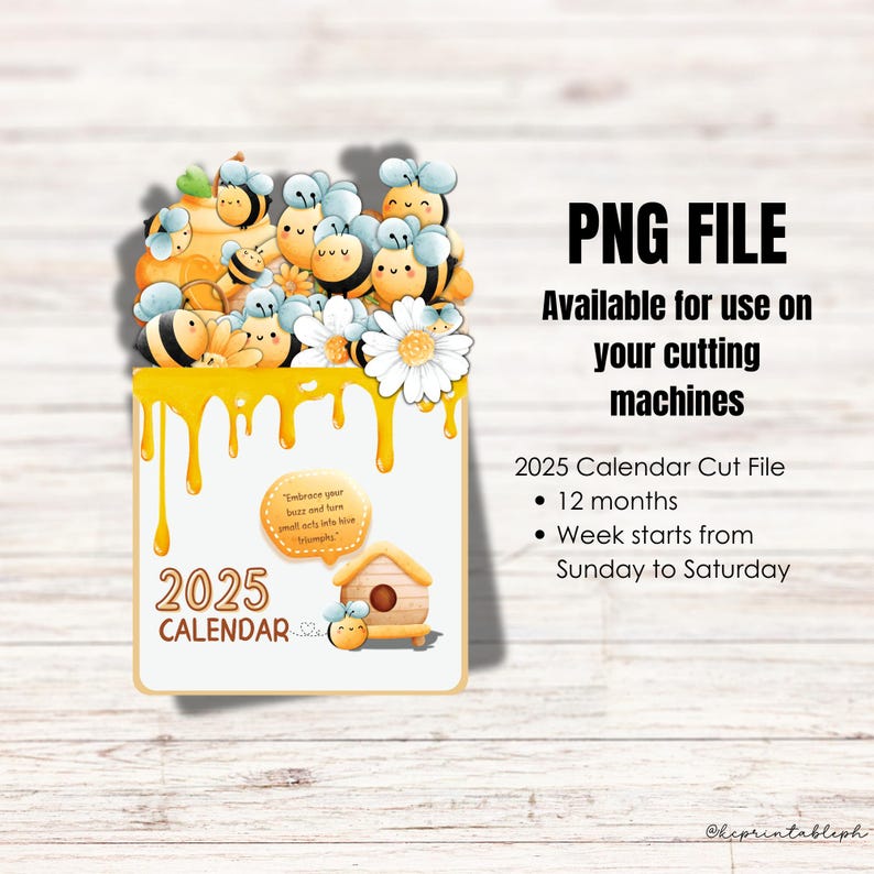 Honey Bee Desk Calendar Template 2026 Cricut & Canva Editable (digital ...