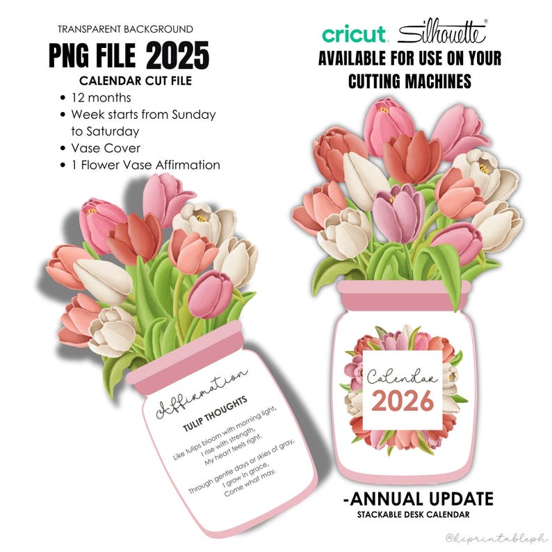 2026 Tulip Desk Calendar: Stackable Floral Design, Canva Template ...
