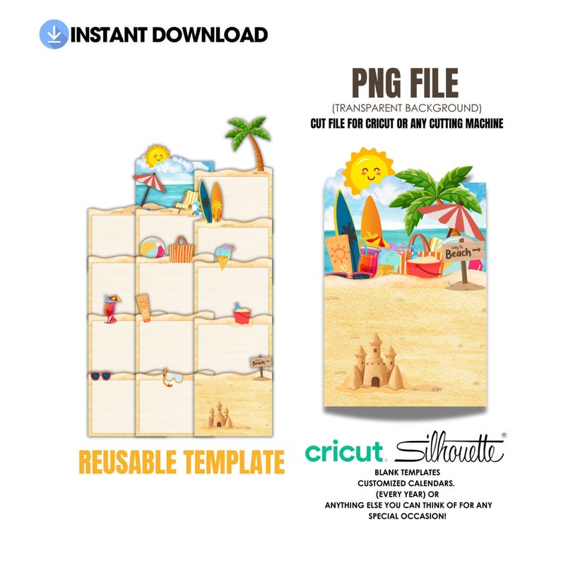 2025 Summer Beach Desk Calendar: Canva Template, Cutting Machine Files ...