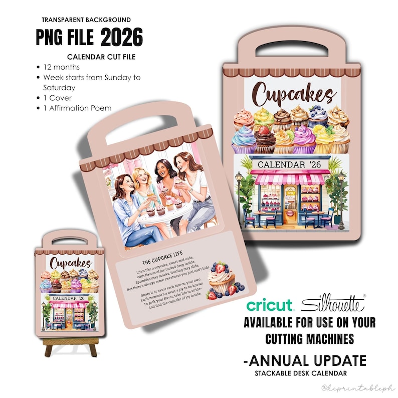 2026 Cupcake Desk Calendar: Stacked Design, Canva Editable (digital ...