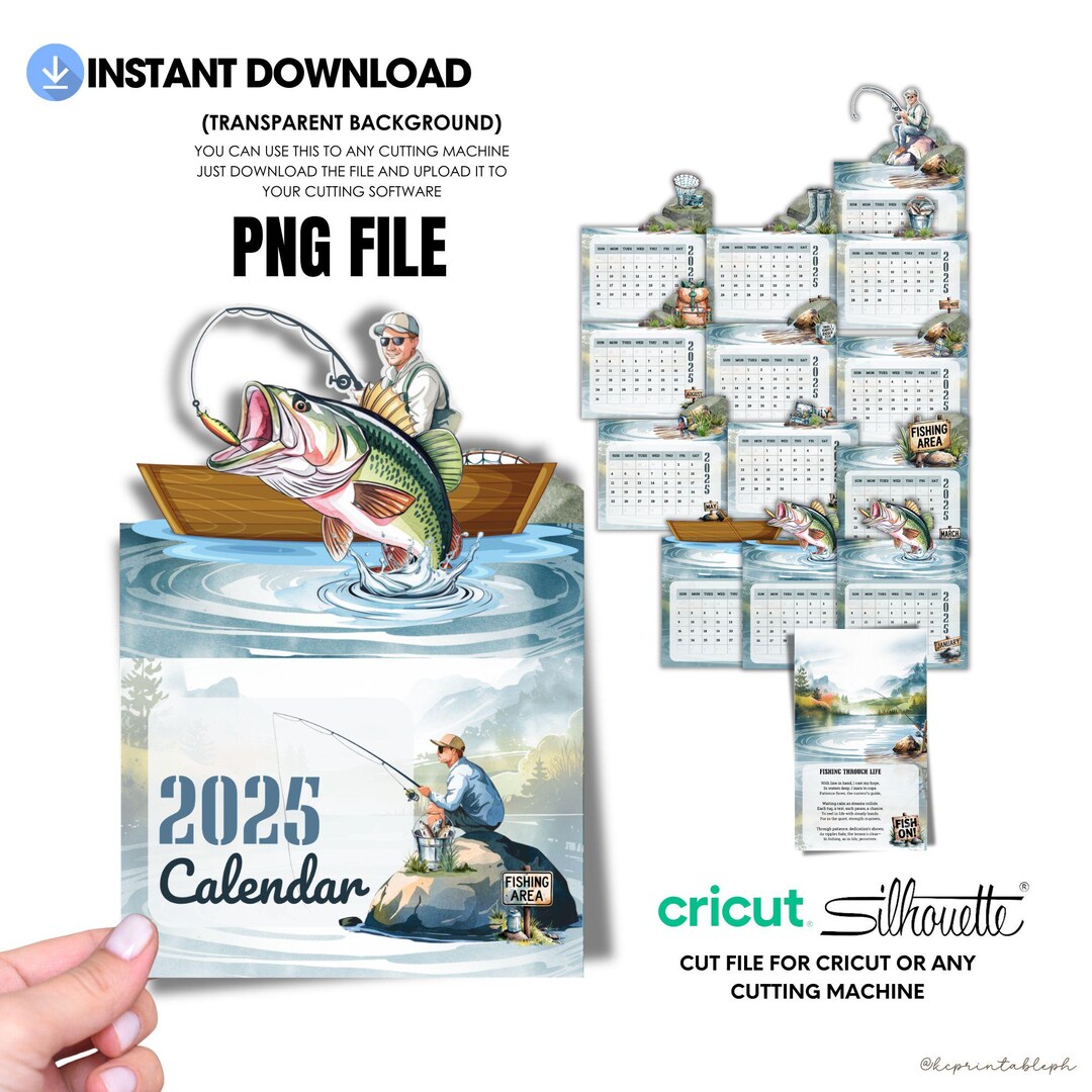 2025 Watercolor Fishing Desk Calendar Template | Custom Editable Canva ...