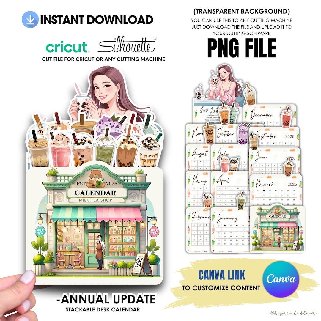 2026 Bubble Tea Desk Calendar: Stackable Kawaii Planner (digital ...