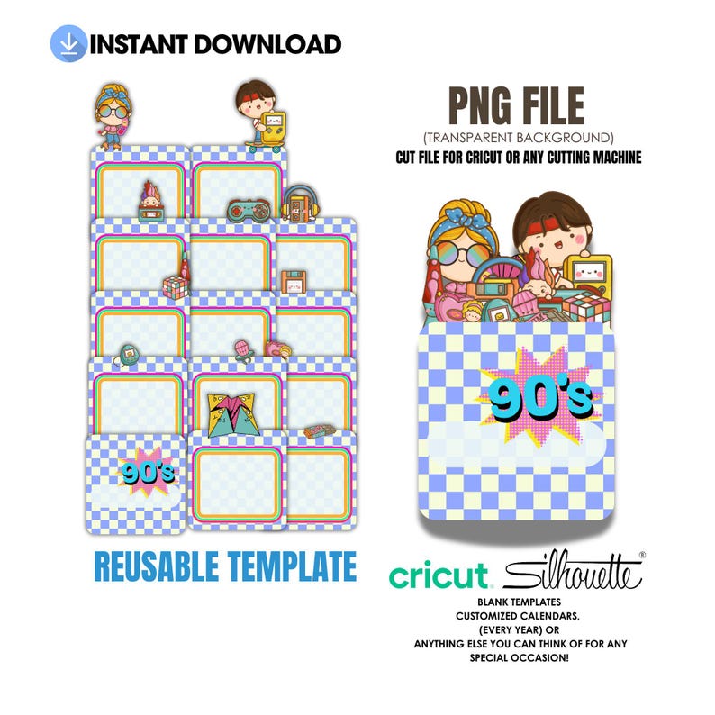 90s Retro Vibe Desk Calendar 2025 | PDF JPG File, PNG for Cutting ...