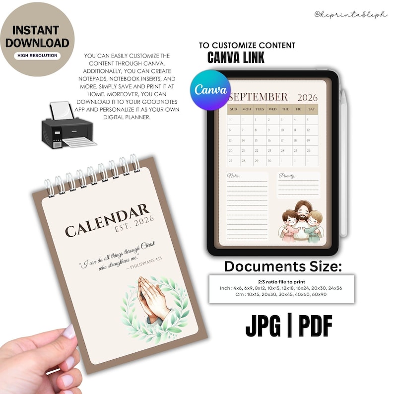 2026 Christian Desk Calendar: Bible Verse Printable (digital Download ...