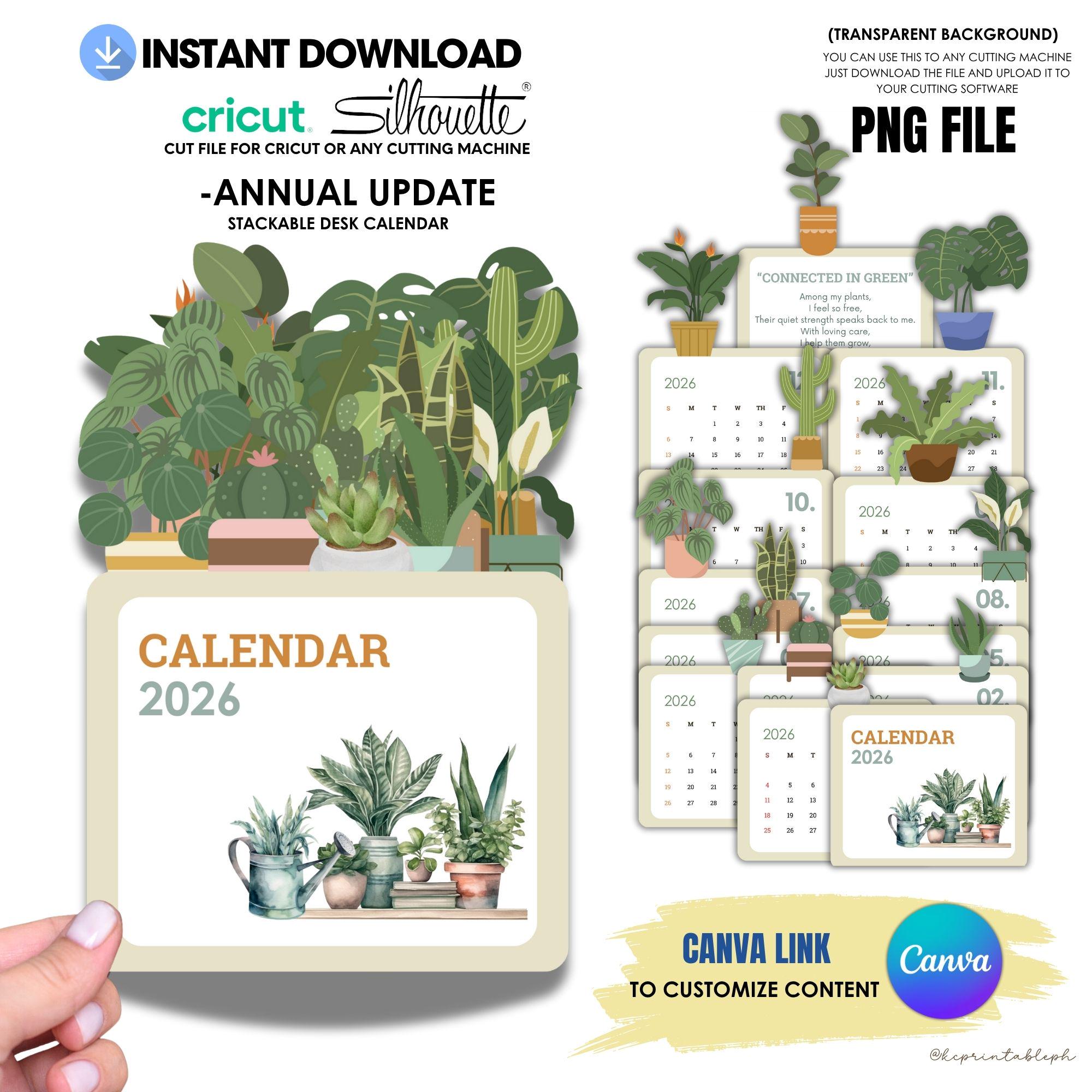 2026 Houseplant Botanical Desk Calendar: Editable Canva Template (PNG ...