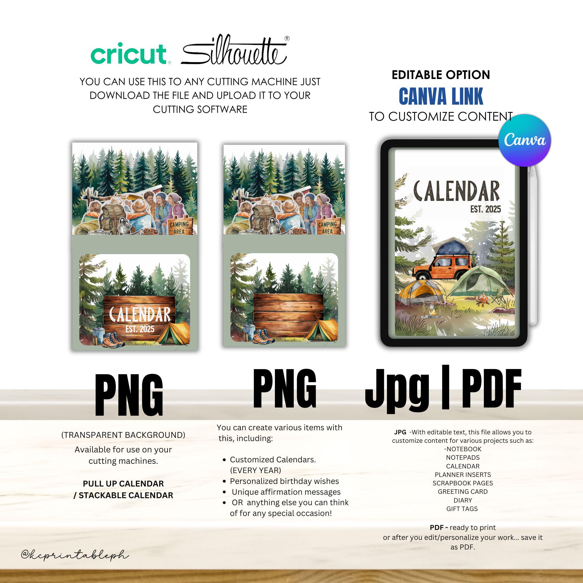 2025 Watercolor Camping Stackable Calendar Template | Custom Editable ...