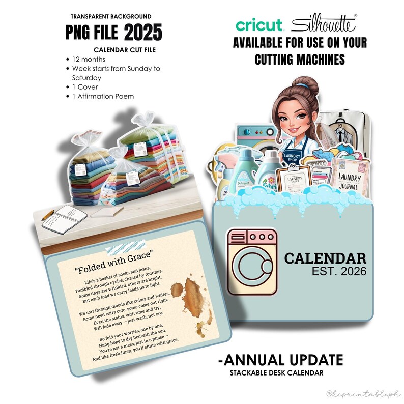 2026 Laundry Shop Stackable Desk Calendar | Digital Download | PDF, PNG ...