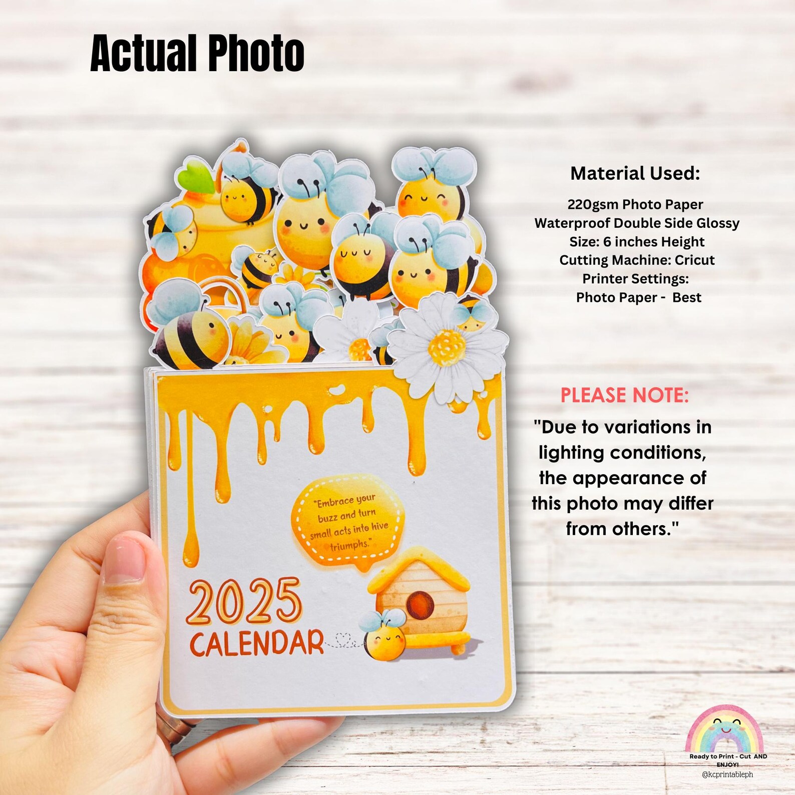 Honey Bee Desk Calendar Template 2026 Cricut & Canva Editable (digital ...