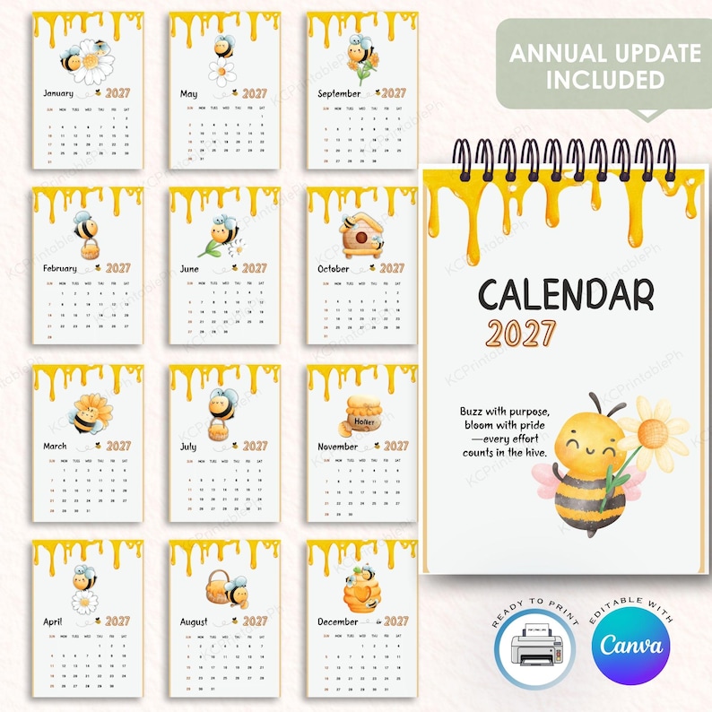 2027 Bee Stackable Desk Calendar Printable Bundle (digital Download) - Etsy