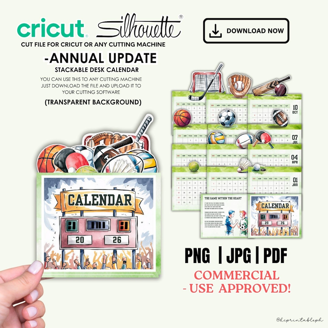 2026 Stackable Sports Ball Desk Calendar | Printable Editable Canva ...