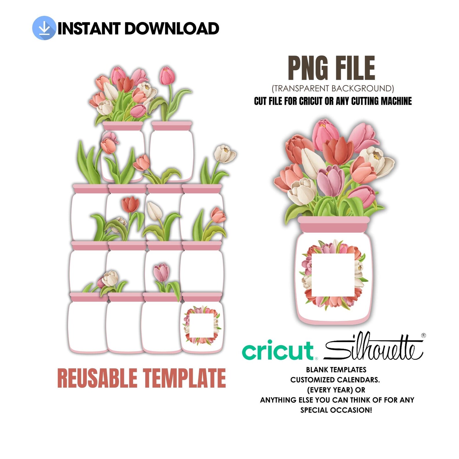 2026 Tulip Desk Calendar: Stackable Floral Design, Canva Template ...