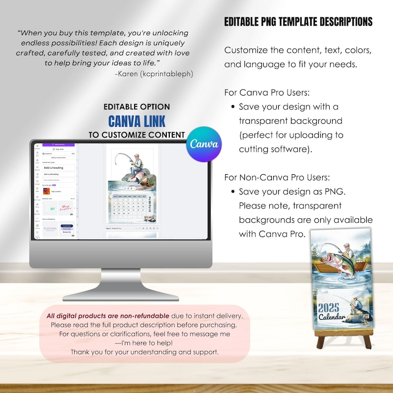 2025 Watercolor Fishing Desk Calendar Template | Custom Editable Canva ...