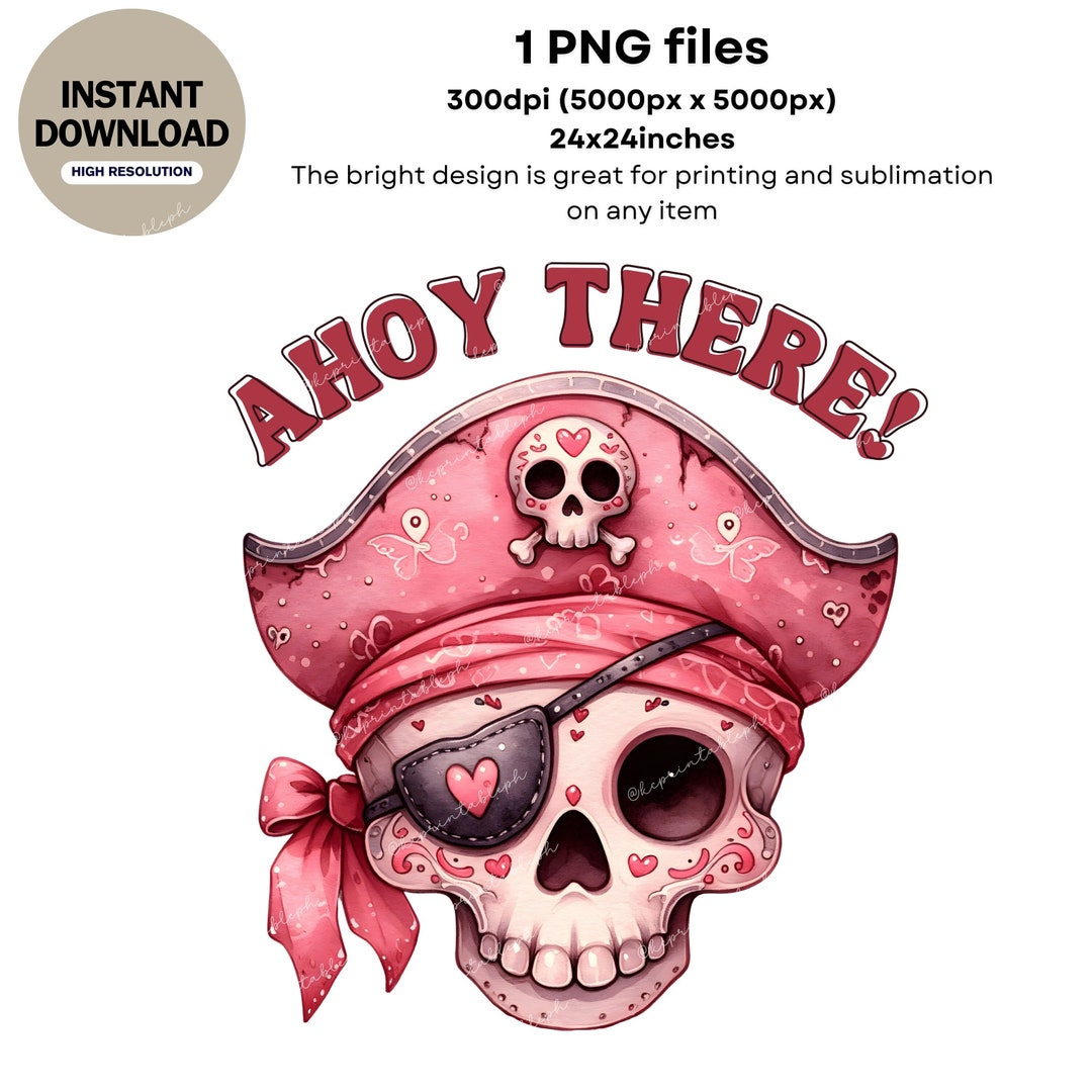 Pirate Skull Sublimation Retro Clipart Pirate Valentine Design Png Cute ...
