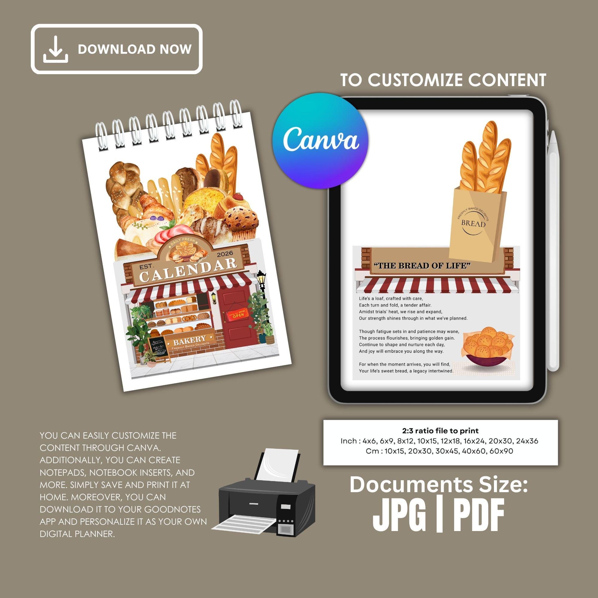 2026 Bread Bakery Stackable Desk Calendar: Cricut Cutting File, Canva ...