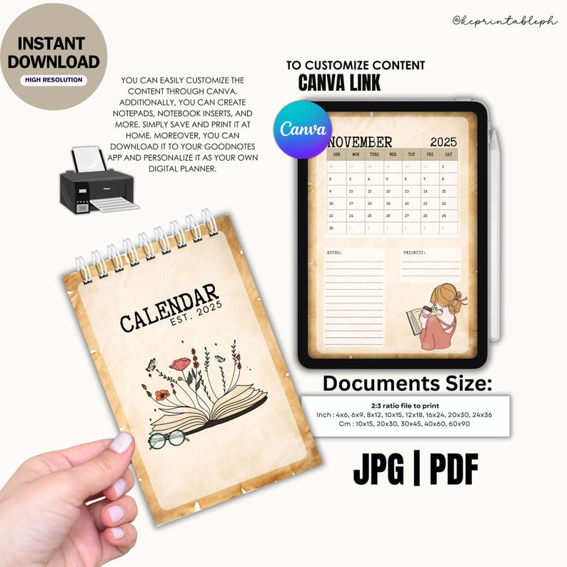 2026 Book Lover Stackable Desk Calendar: PNG Files, Editable Canva ...