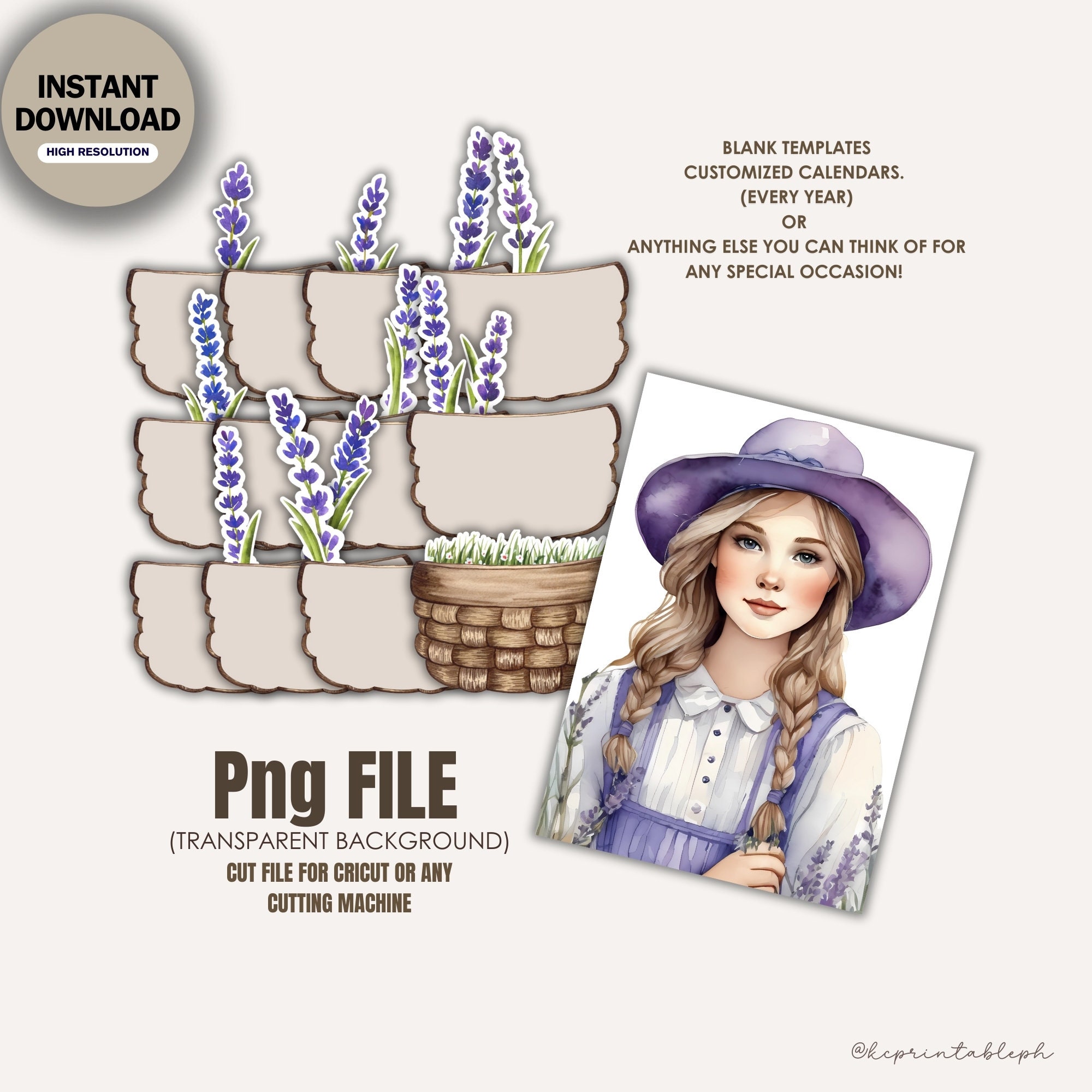 Lavender Bucket Stackable Calendar Kit: Reusable Templates for Cutting ...