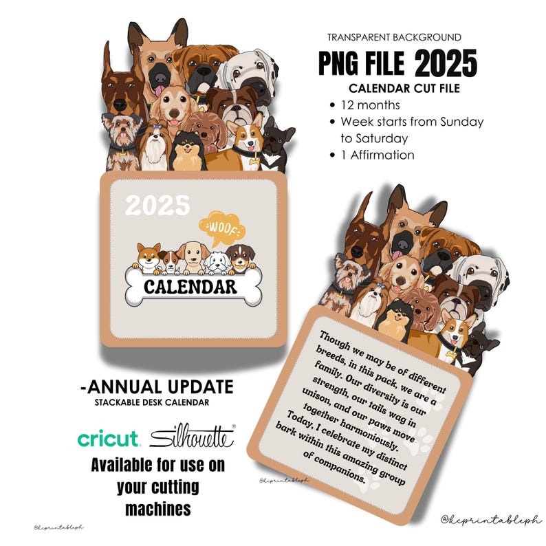 2026 Dog Stackable Desk Calendar Template Cricut & Cutting Machine ...