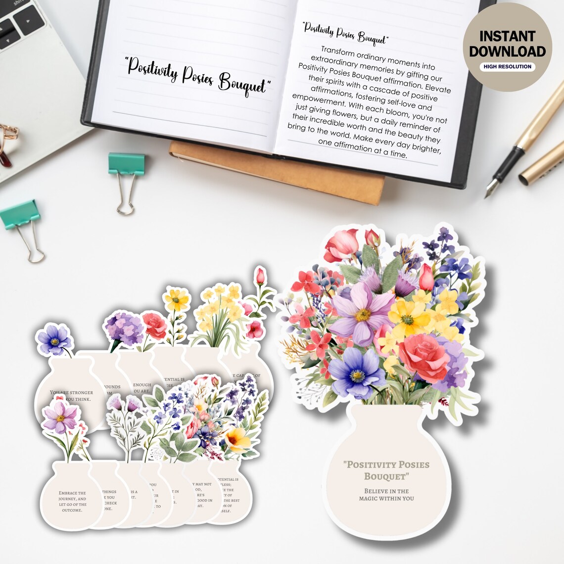 Positivity Posies Bouquet: Affirmation Flower Vase (PNG JPG PDF) - Etsy