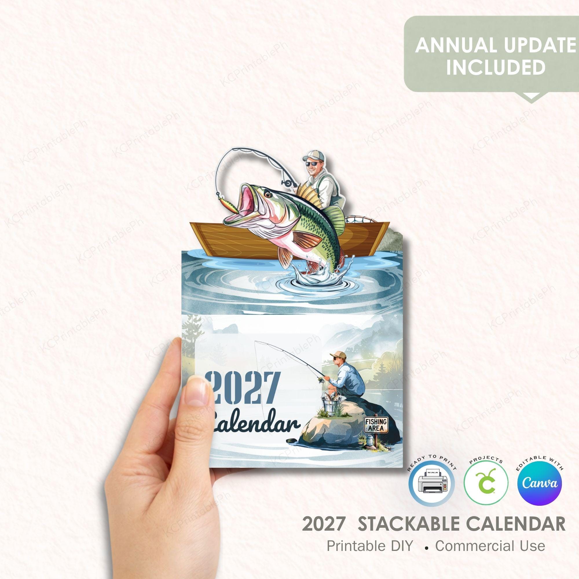 2027 Fishing Stackable Calendar, Printable DIY Template (digital ...