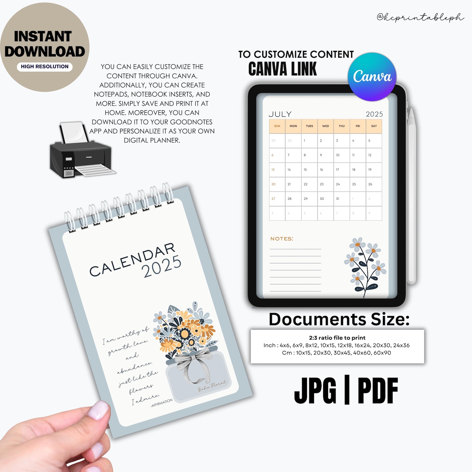 2026 Boho Floral Stackable Desk Calendar | Digital Download | PDF, PNG ...