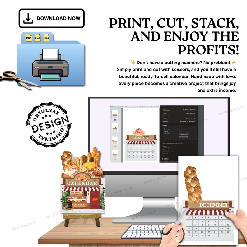 2026 Bread Bakery Stackable Desk Calendar: Cricut Cutting File, Canva ...