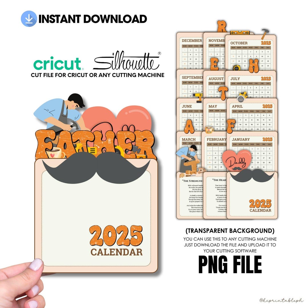 2025 Father Desk Calendar | PDF JPG Files, PNG for Cutting Machine ...