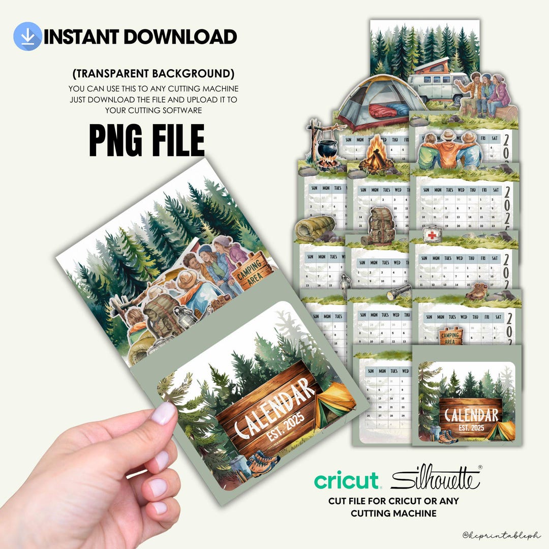 2025 Watercolor Camping Desk Calendar Template Custom Editable Canva ...