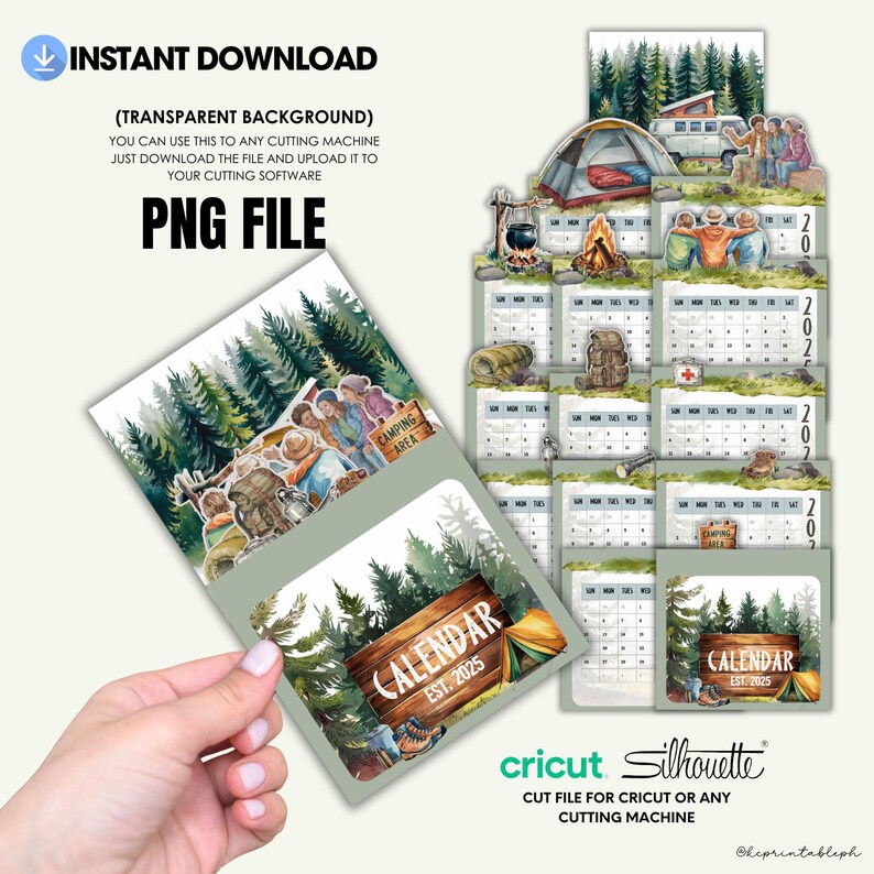 2025 Watercolor Camping Desk Calendar Template Custom Editable Canva ...