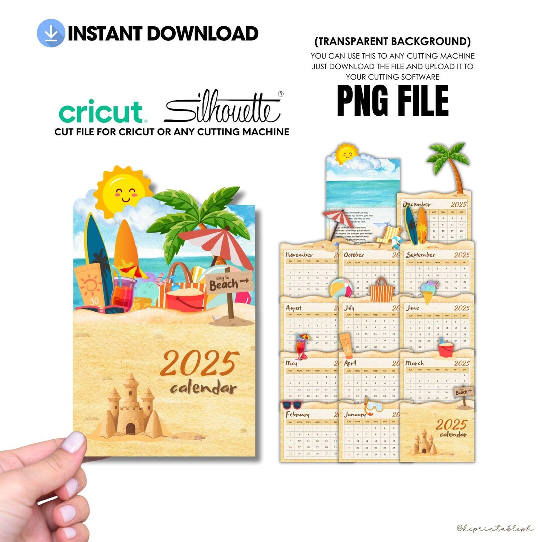 2025 Summer Beach Desk Calendar: Canva Template, Cutting Machine Files ...