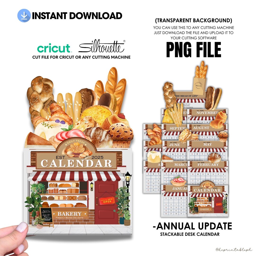 Bakery Desk Calendar 2025, Cutting File for Cricut, Instant DL ...