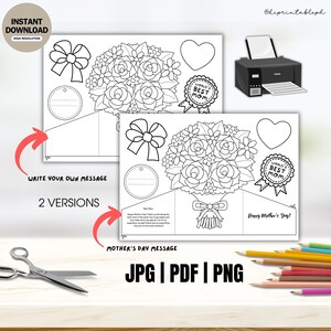 Printable Foldable Bouquet Mother's Day Coloring Card, Mom Keepsake ...