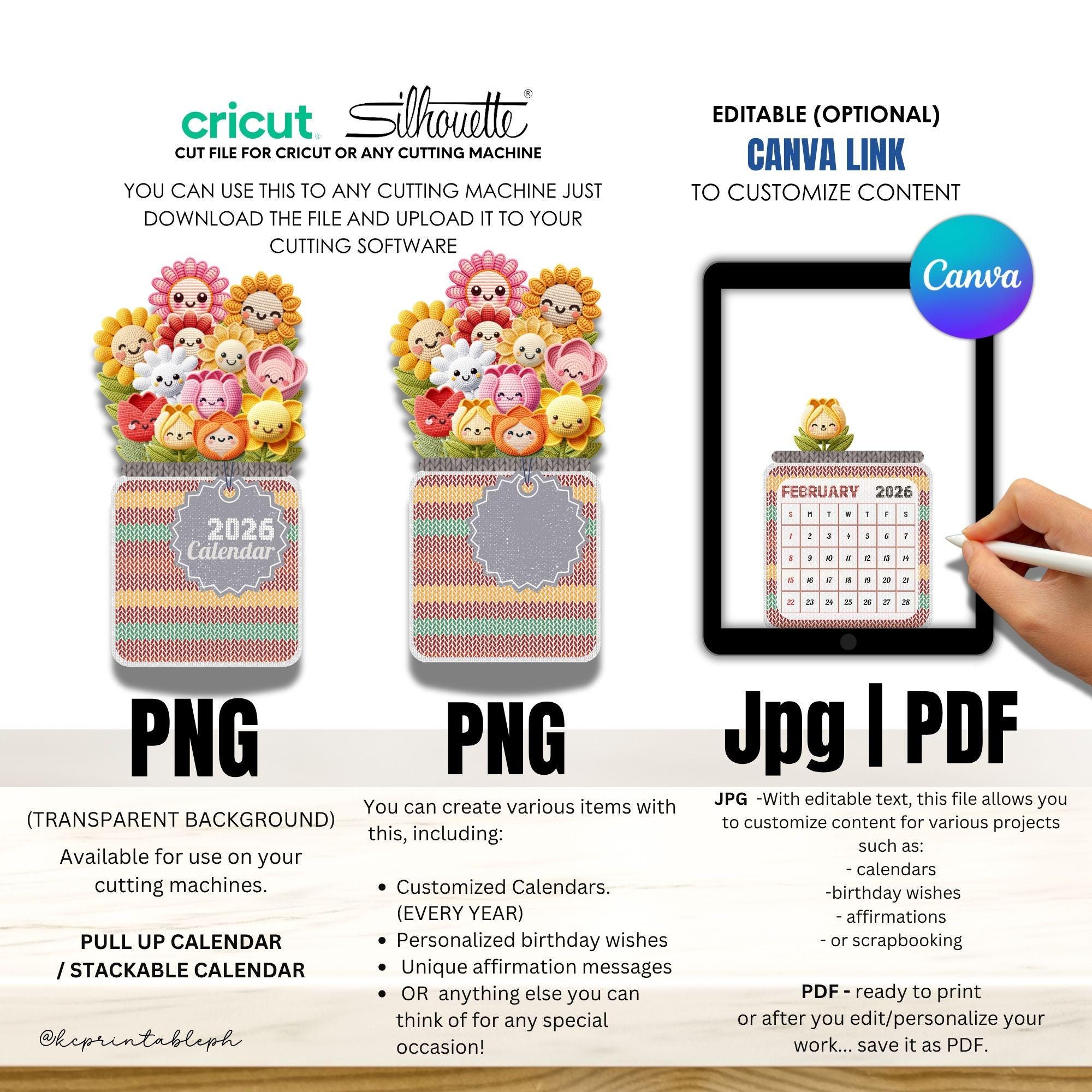 2026 Crochet Flower Bouquet Calendar: Cricut & Canva Template (digital ...