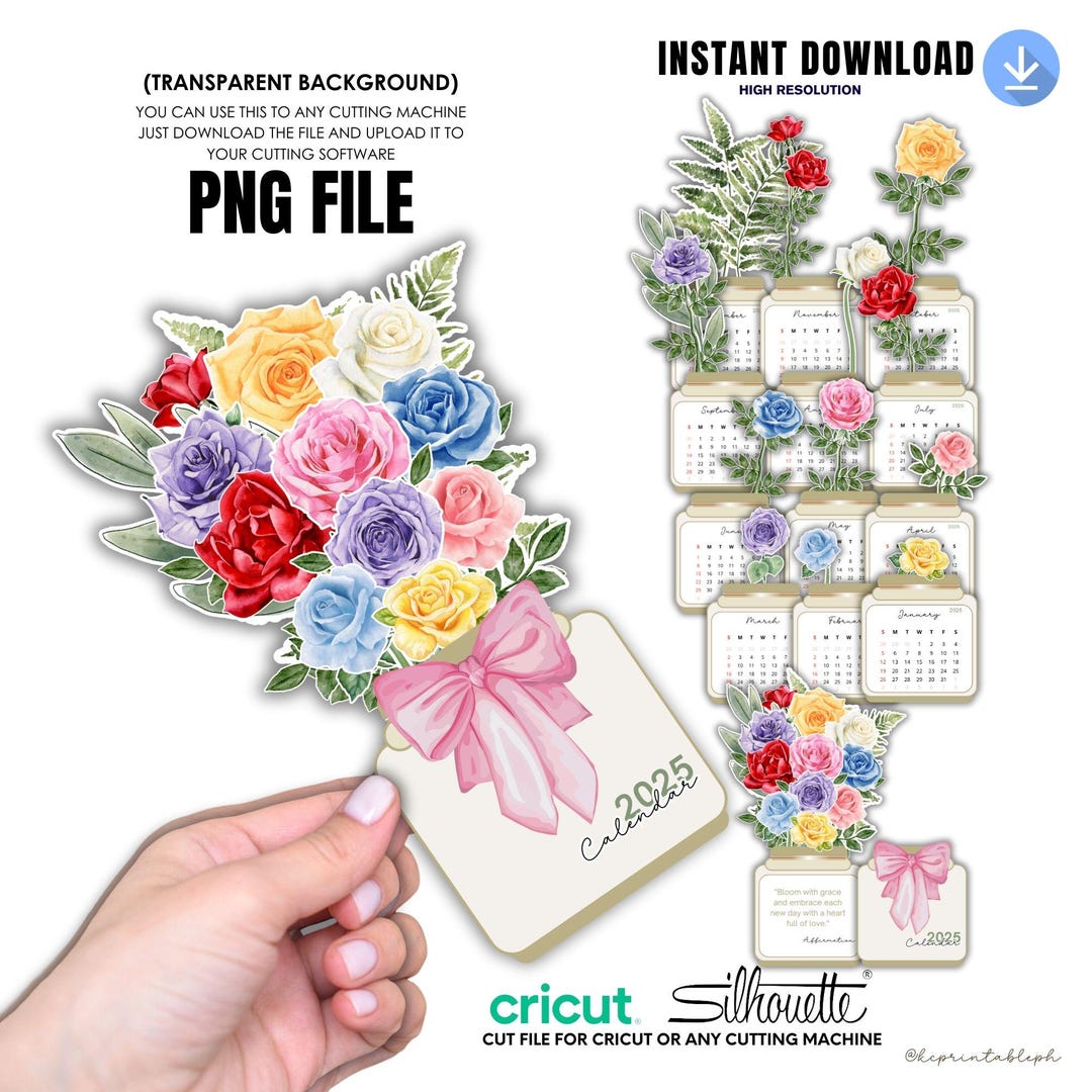 2025 Watercolor Rose Desk Calendar Template | Editable Canva Option ...