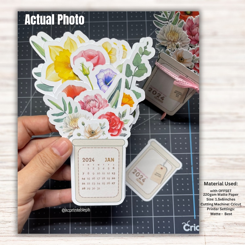 2026 Flower Bouquet Stakable Desk Calendar Print & Cut File (digital ...