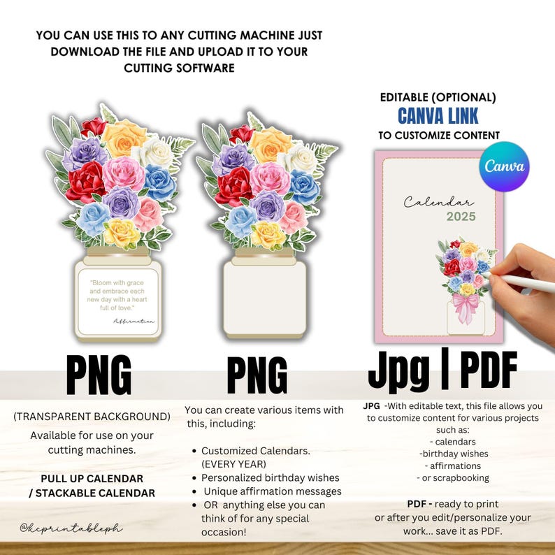 2025 Watercolor Rose Desk Calendar Template | Editable Canva Option ...