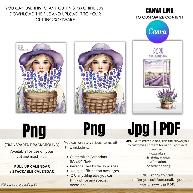 Lavender Bucket Stackable Calendar Kit: Reusable Templates for Cutting ...