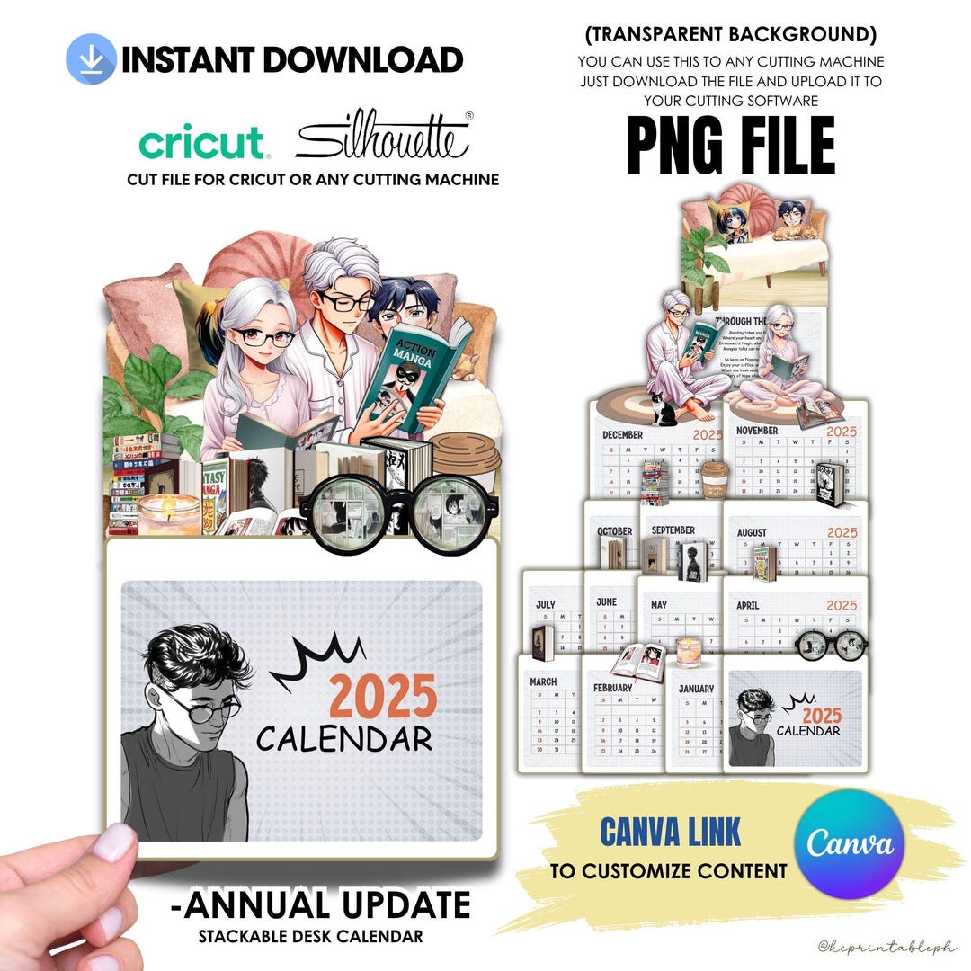 Manga Comic Calendar 2025, Png Cut File for Cricut, Reusable Allyear ...