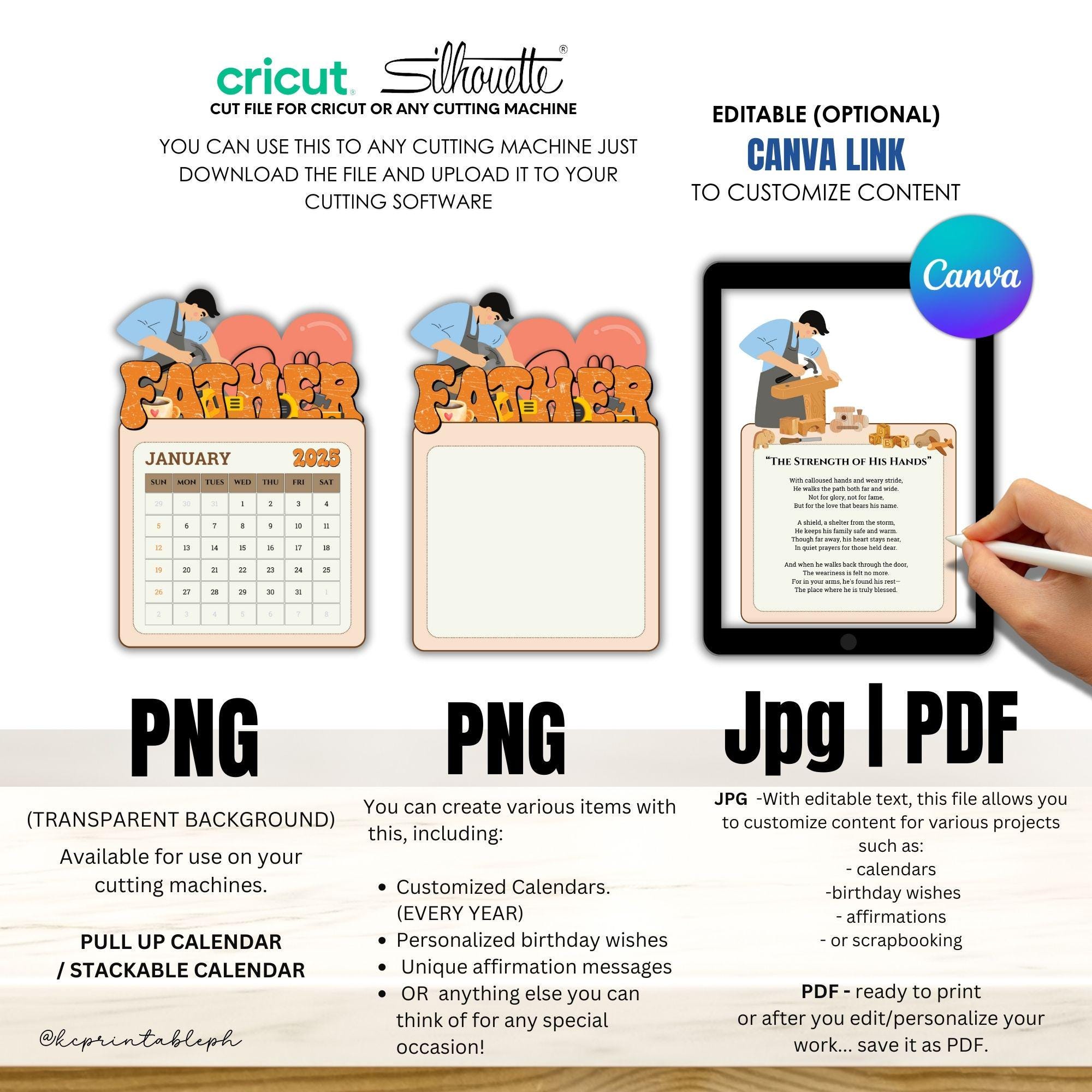 2025 Father Desk Calendar | PDF JPG Files, PNG for Cutting Machine ...