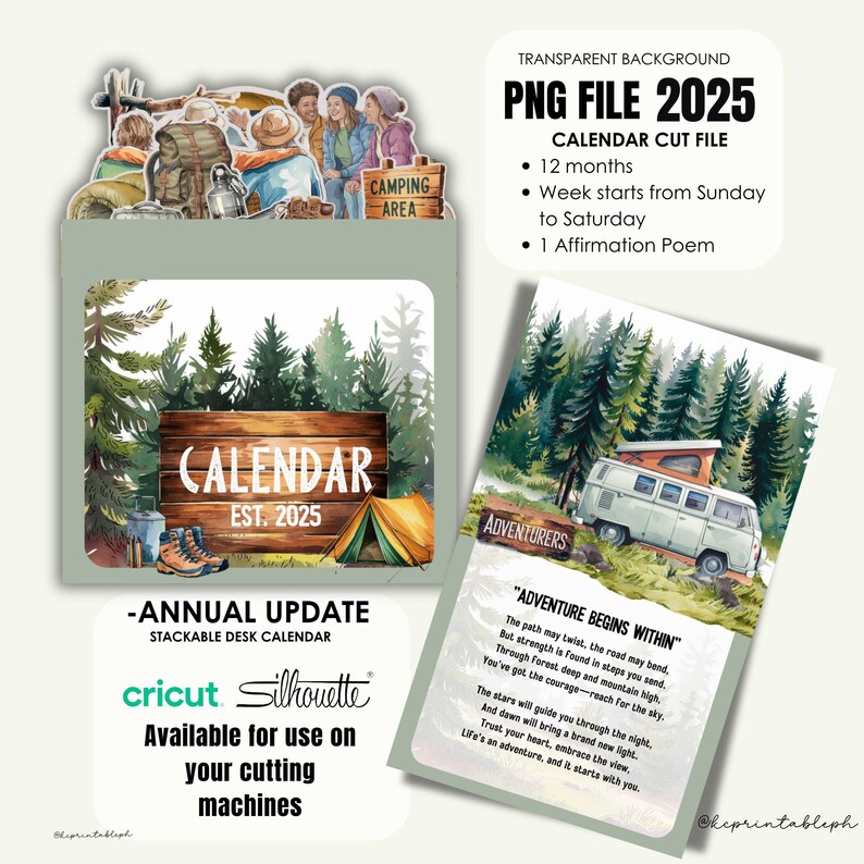 2025 Watercolor Camping Stackable Calendar Template | Custom Editable ...