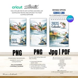 2025 Watercolor Fishing Desk Calendar Template | Custom Editable Canva ...