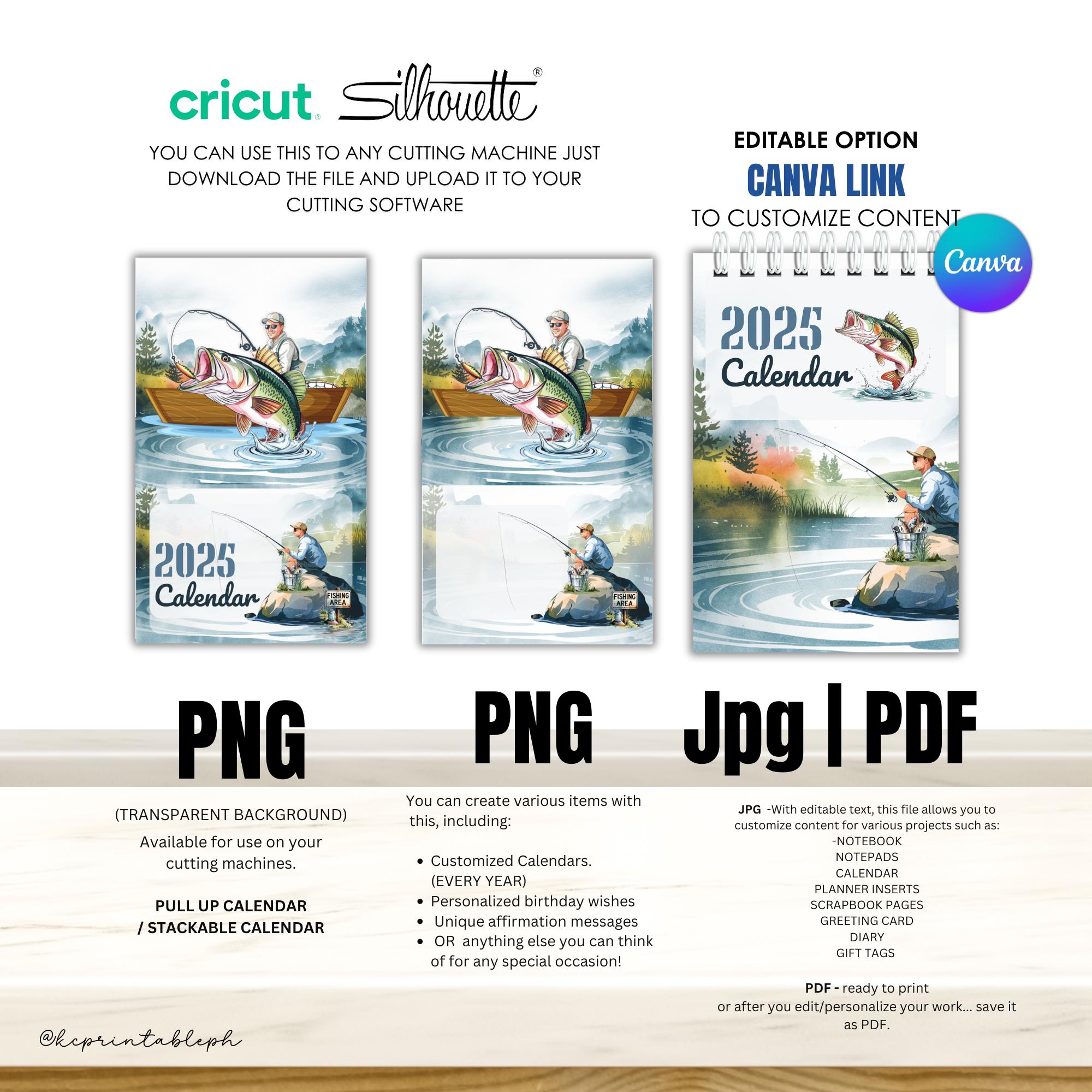 2025 Watercolor Fishing Desk Calendar Template | Custom Editable Canva ...