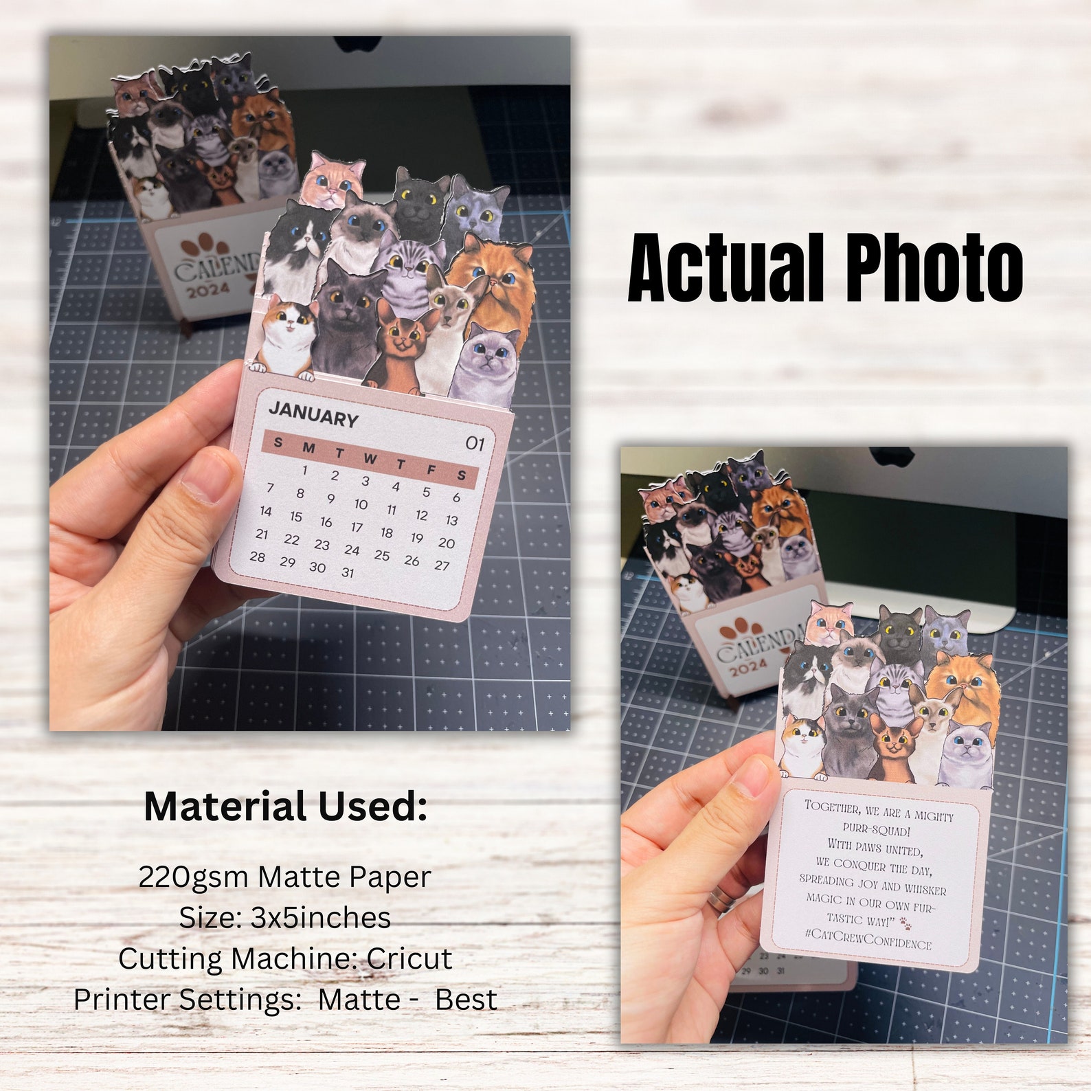2025 Cute Cats Desk Calendar Template | Editable Canva | PNG for Cricut ...