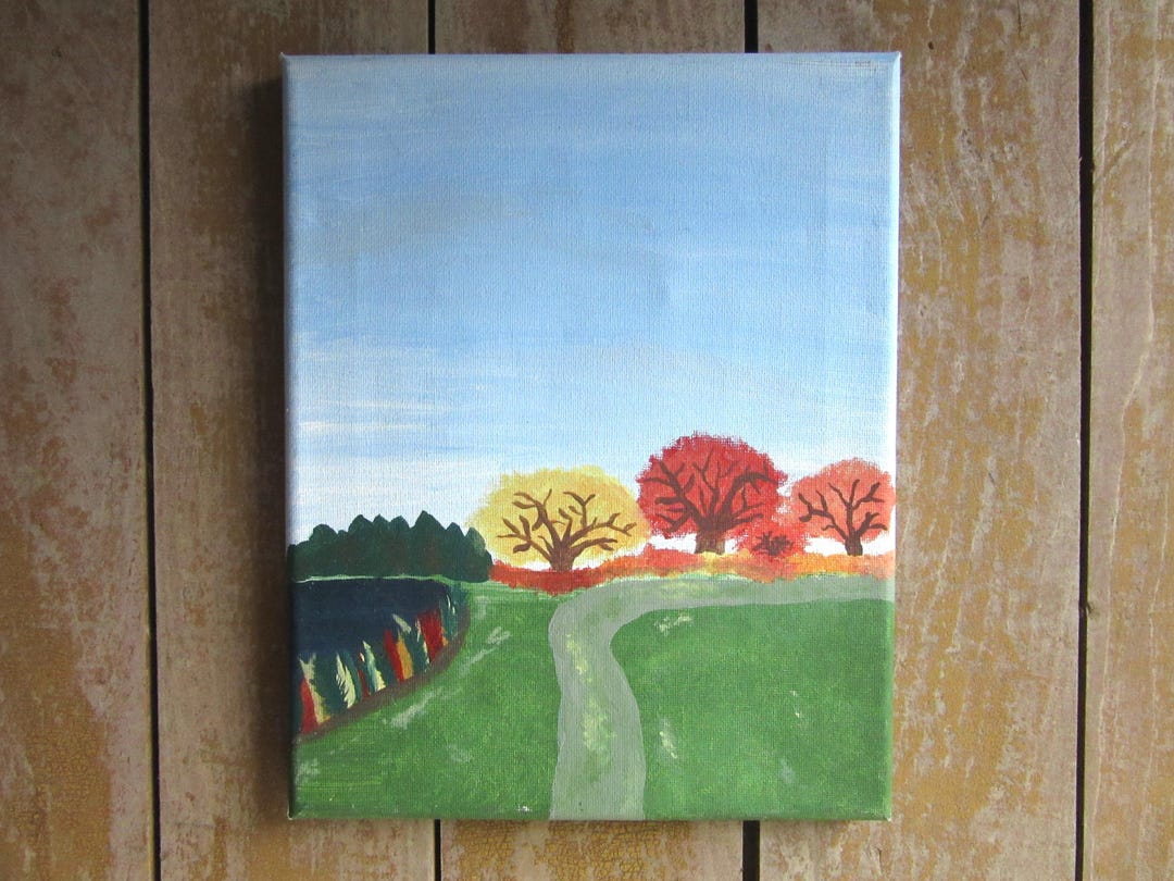 Bad Art. 8x10 Landscape Painting, Rural Road, Naive Painting, Amateur ...