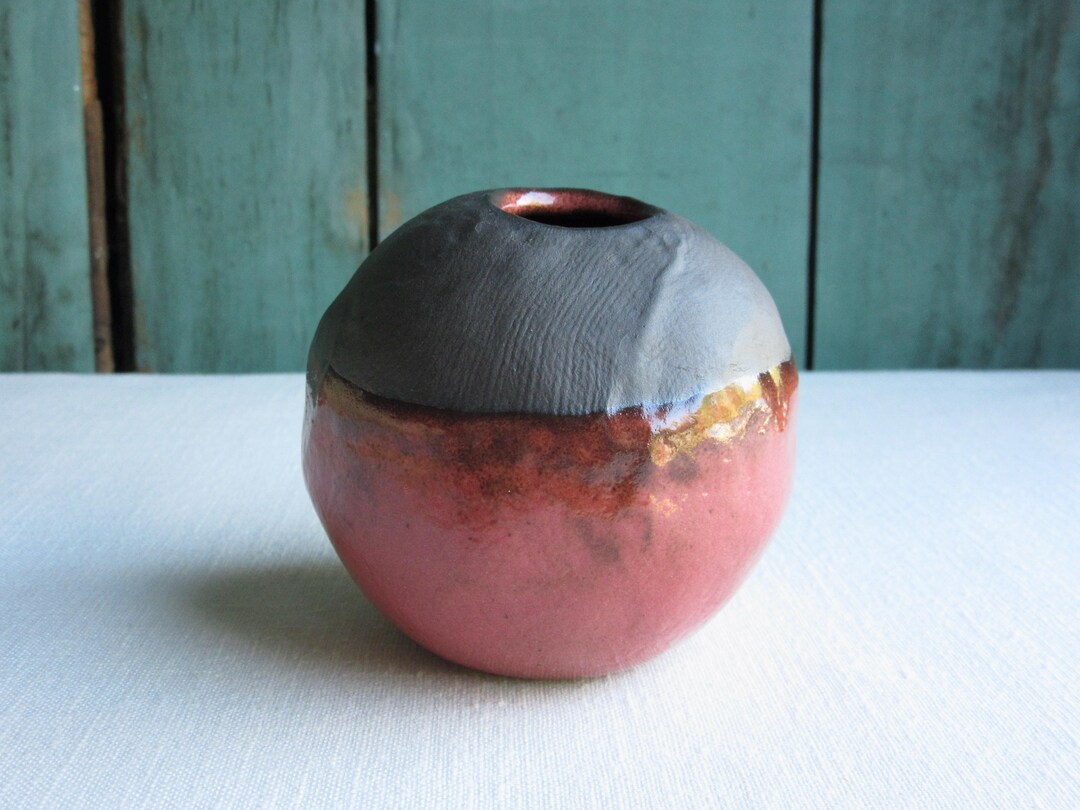 Small Hand Built Pot, 3 Primitive Ceramic Black Red Clay Pot, Handmade ...