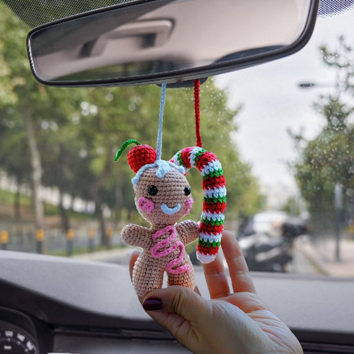 Crochet Christmas Car Ornament: Handmade Gnome & Candy Cane - Etsy