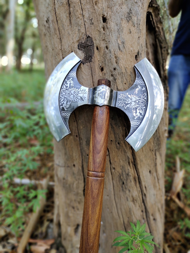 Hand Forged Double Headed Bearded Axe, Viking Throwing Axe, Two Handed Axe, Scandinavian Axe ...