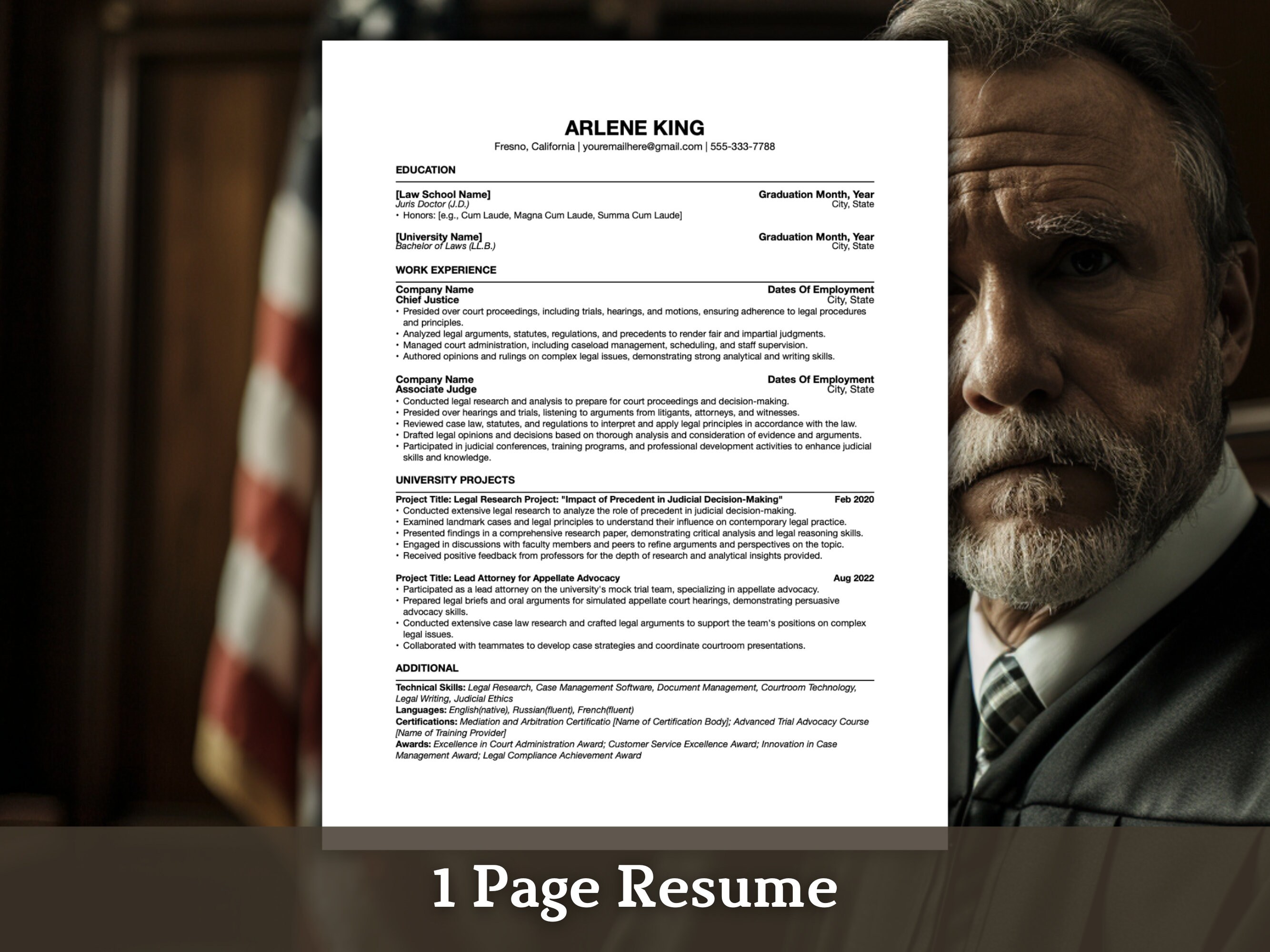 New JUDGE Resume Template With Professional Language | FREE Gift Cover ...