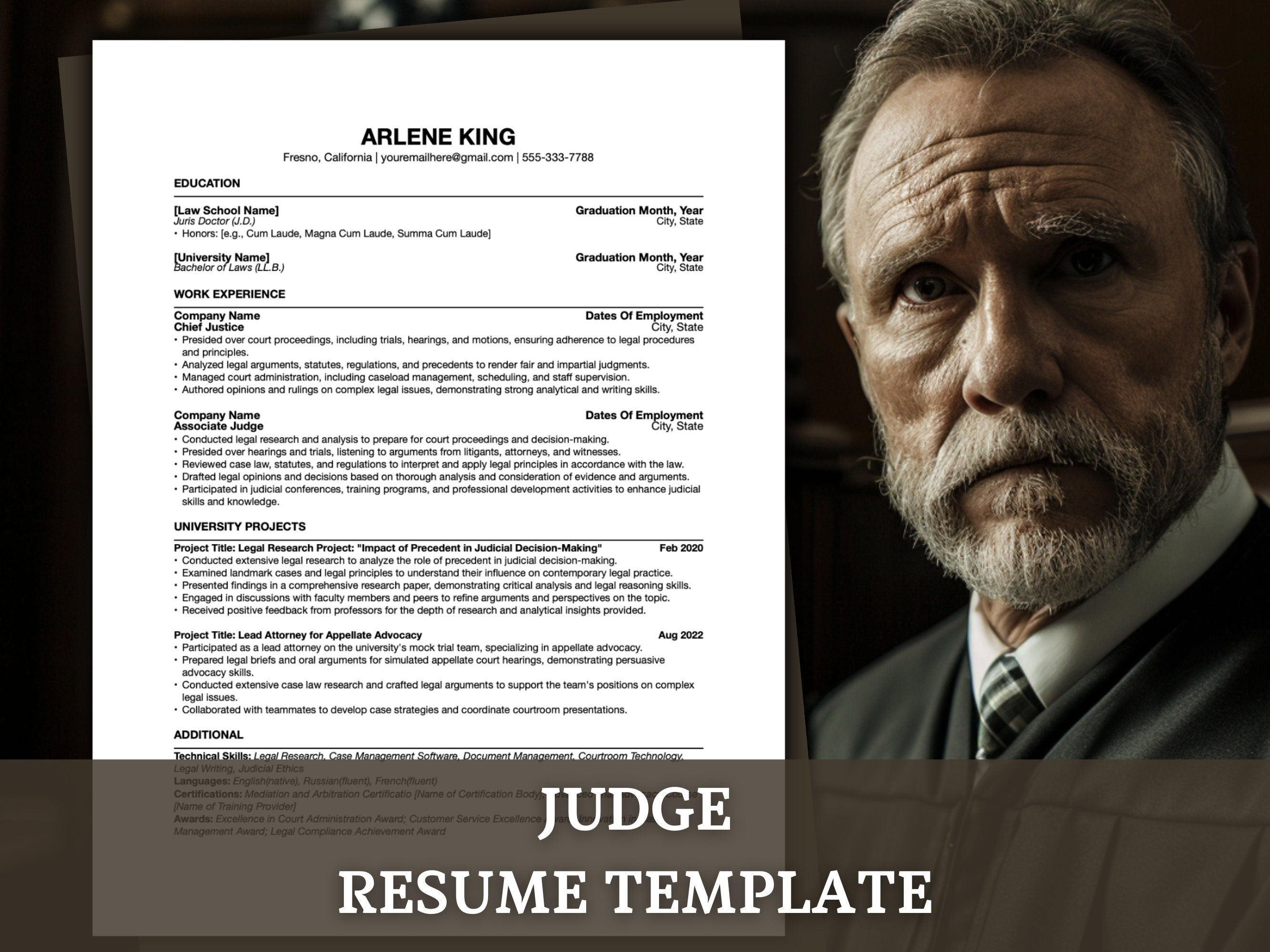 New JUDGE Resume Template With Professional Language | FREE Gift Cover ...